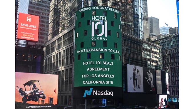 NASDAQ CONGRATULATES HOTEL101 GLOBAL AT NASDAQ TOWER TIMES SQUARE NEW ...